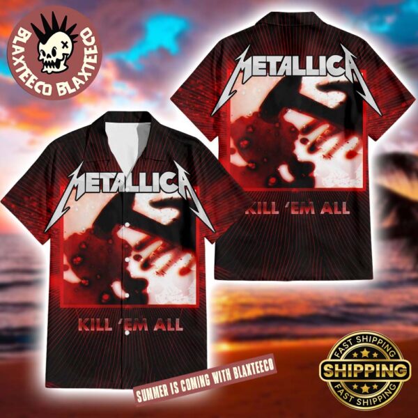 Metallica Kill Em All Album Cover Art 2025 Summer Button Hawaiian Shirt ...