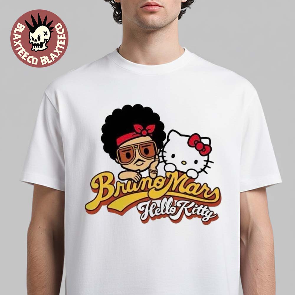 Bruno Mars X Hello Kitty Collaboration Japan 2024 White T-Shirt - Blaxteeco