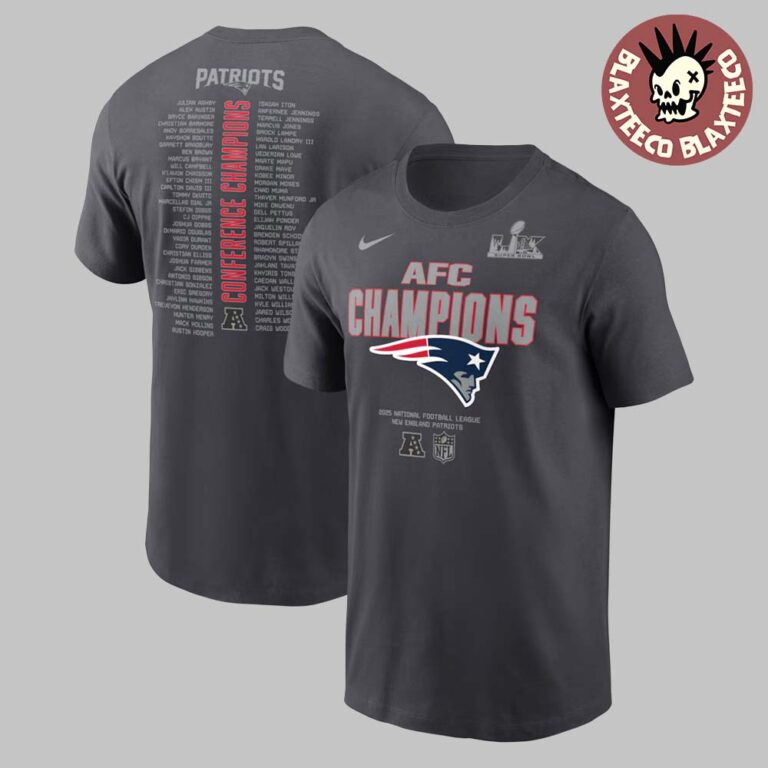 New England Patriots 2025 NFL AFC Champions Nike Roster Two Sided T ...