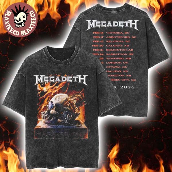 Megadeth Canada 2026 Tour Merch Made To Kill Retro Wash Tee - Blaxteeco